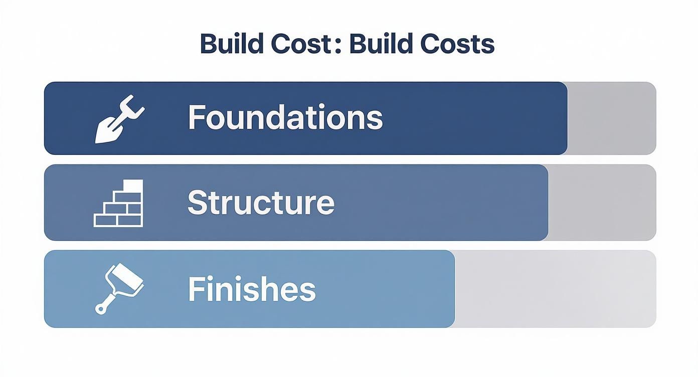 A bar chart showing build costs: Foundations at 70%, Structure at 60% ...
