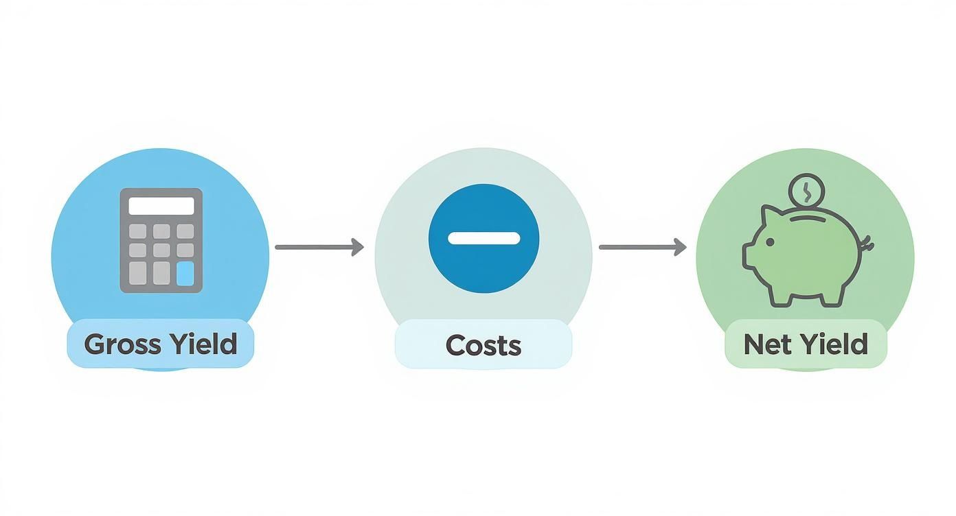 Visual explanation: Gross Yield minus Costs results in Net Yield ...